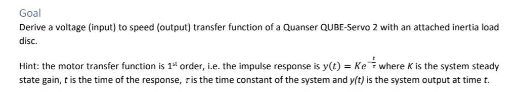 Solved Goal Derive a voltage (input) to speed (output) | Chegg.com