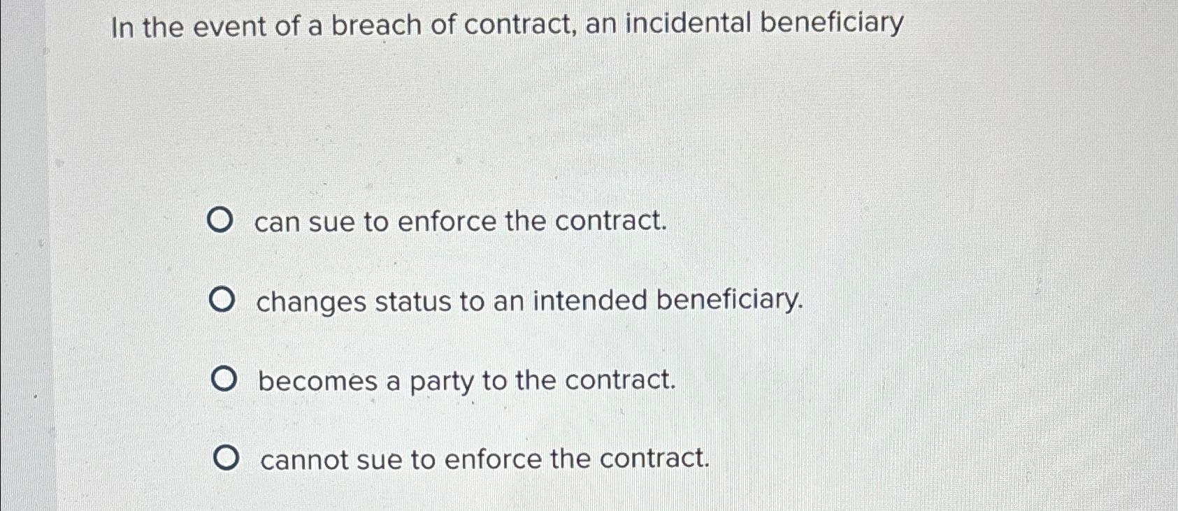 Solved In the event of a breach of contract, an incidental | Chegg.com