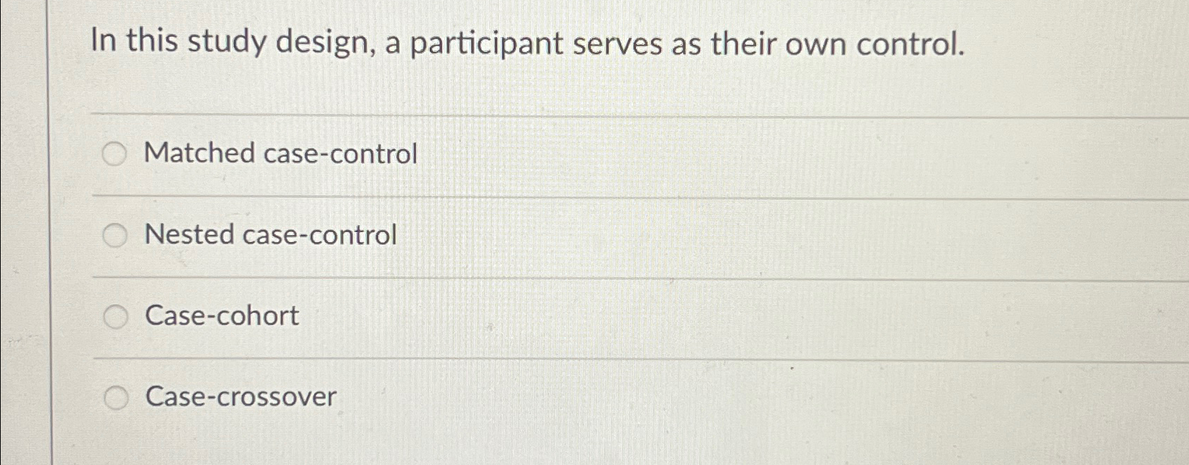 Solved In this study design, a participant serves as their | Chegg.com