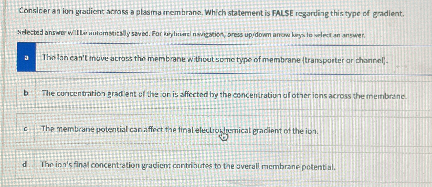 Solved Consider an ion gradient across a plasma membrane. | Chegg.com