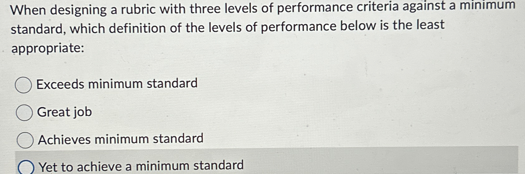 Solved When designing a rubric with three levels of | Chegg.com