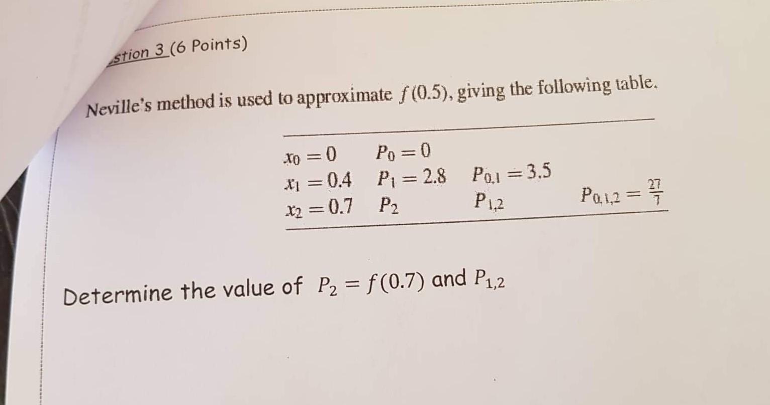 Solved Neville's method is used to approximate f(0.5), | Chegg.com
