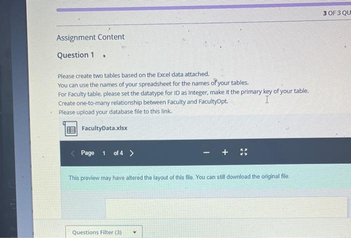 Please create two tables based on the Excel data | Chegg.com