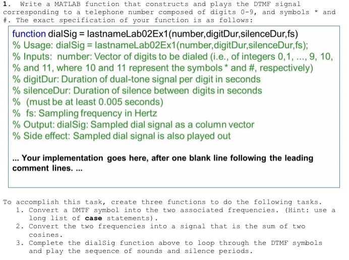 1. Write a MATLAB function that constructs and plays | Chegg.com