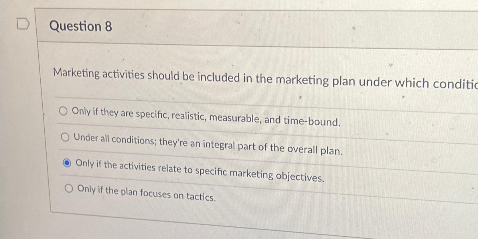 Solved Question 8Marketing activities should be included in | Chegg.com