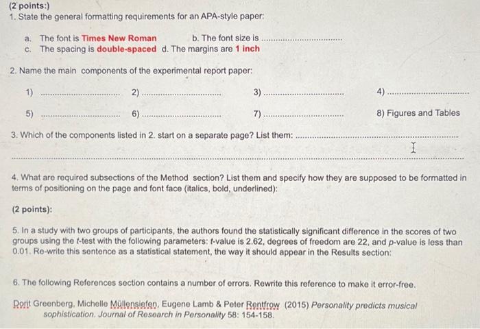 Solved (2 points:) 1. State the general formatting | Chegg.com
