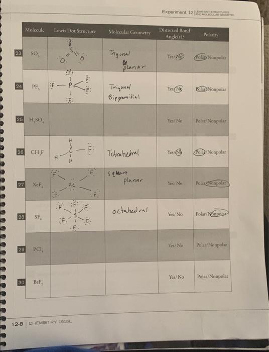 Solved CHEMISTRY 1515L EXPERIMENT 12 LEWIS DOT STRUCTURES | Chegg.com