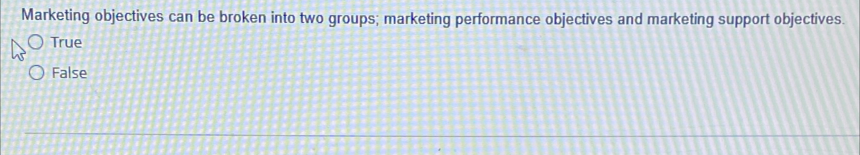 Solved Marketing objectives can be broken into two groups; | Chegg.com