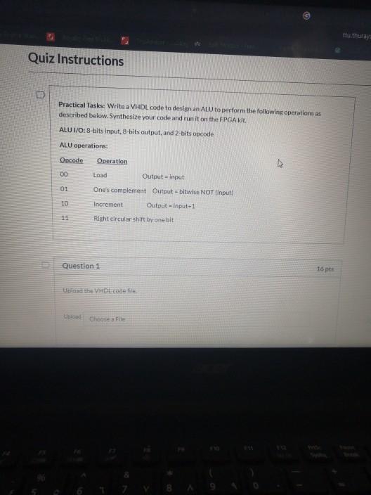 Practical Tasks: Write a VHDL code to design an ALU | Chegg.com