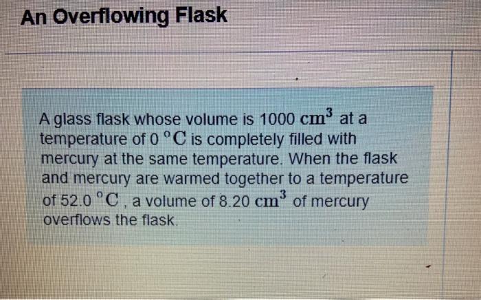 Solved An Overflowing Flask A glass flask whose volume is | Chegg.com