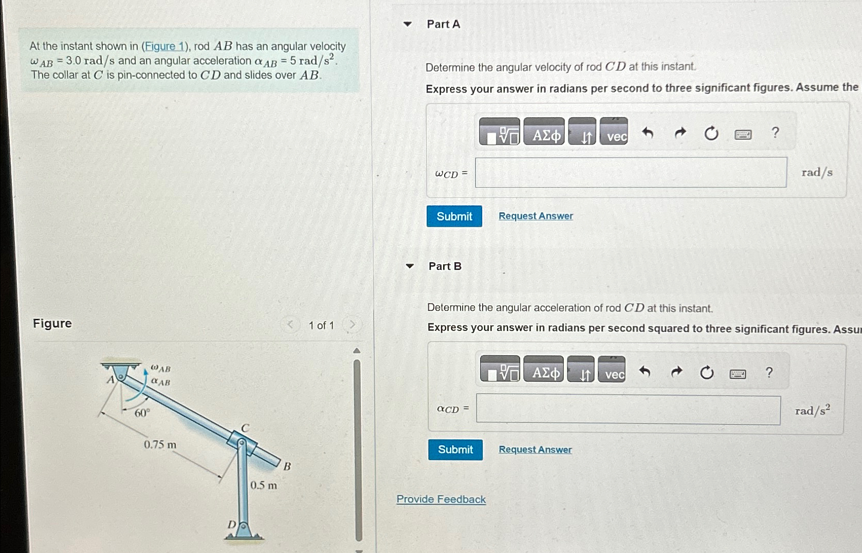 Solved At the instant shown in (Figure 1), ﻿rod AB ﻿has an | Chegg.com