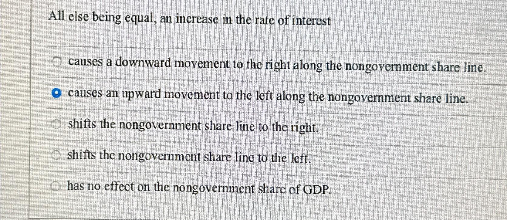 Solved All else being equal, an increase in the rate of | Chegg.com