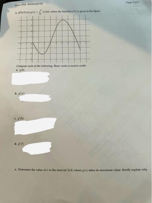 Solved 1. [FTC7] Use the Fundamental Theorem of Calculus, | Chegg.com