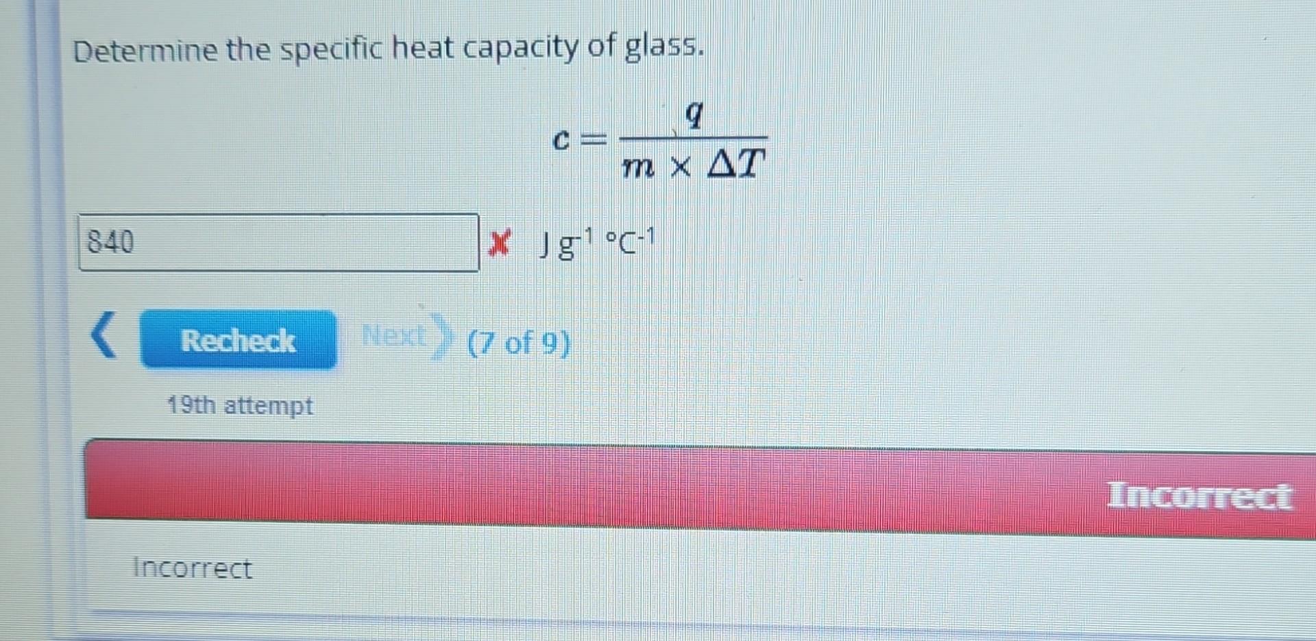 Solved Determine the specific heat capacity of glass. | Chegg.com