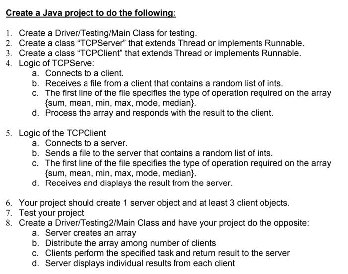 Solved Create a Java project to do the following: 1. Create | Chegg.com