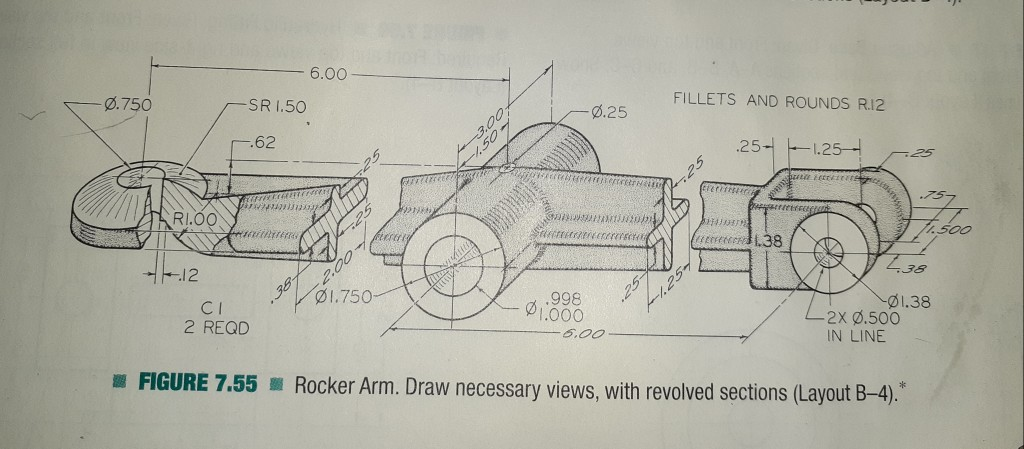 Solved Drawing necessary views with revolved sections | Chegg.com