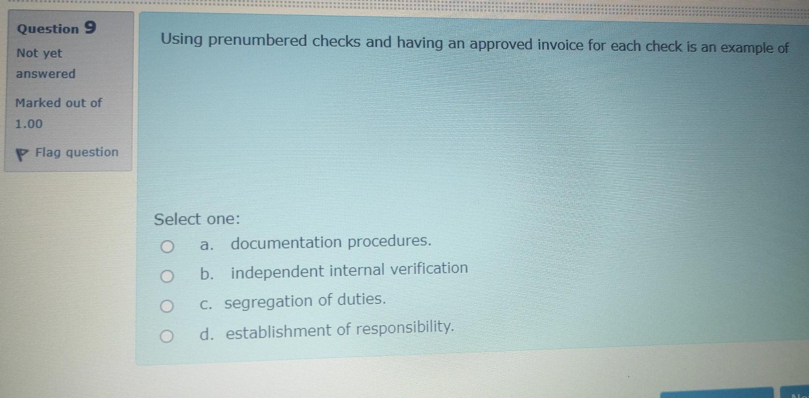 Solved Question 9 Using prenumbered checks and having an | Chegg.com