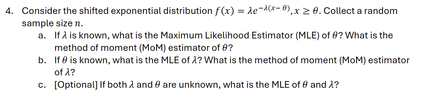 Solved Consider the shifted exponential distribution | Chegg.com