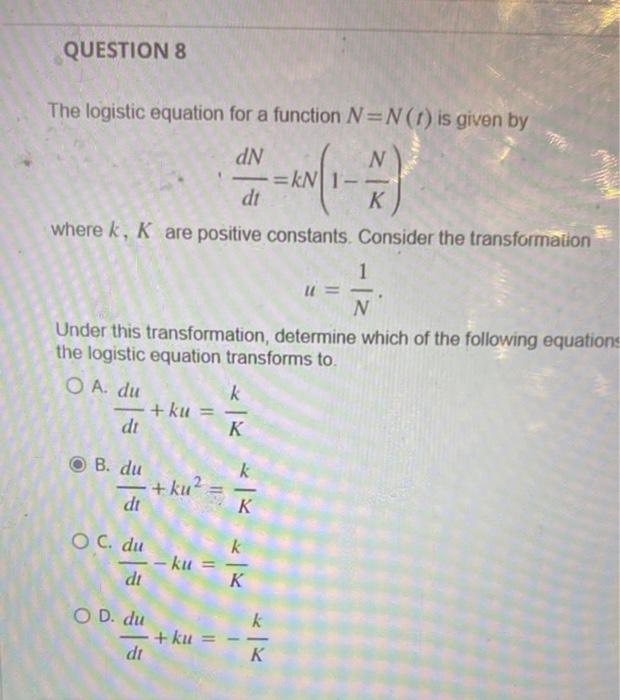 Solved The logistic equation for a function N=N(t) is given | Chegg.com