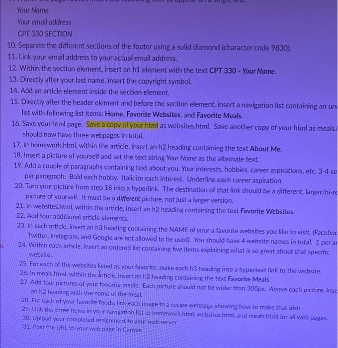 Solved Your Name Your email address CPT 330 SECTION 10. | Chegg.com