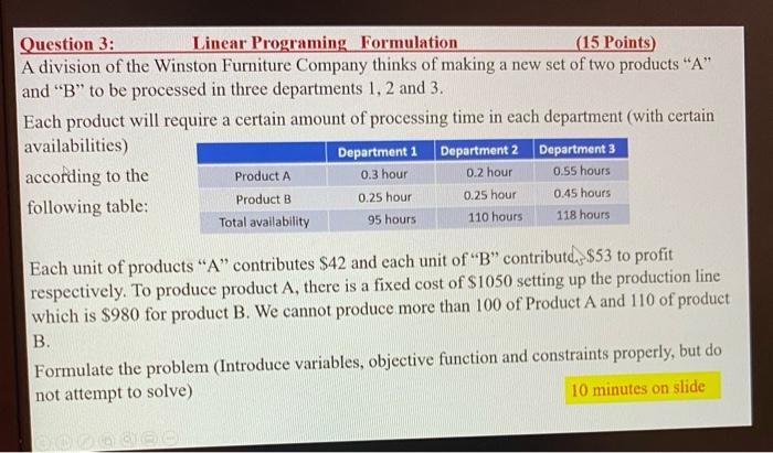 Solved Question 3: Linear Programing Formulation (15 Points | Chegg.com