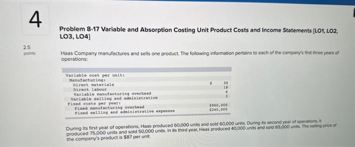 Solved Problem 8-17 Variable and Absorption Costing Unit | Chegg.com