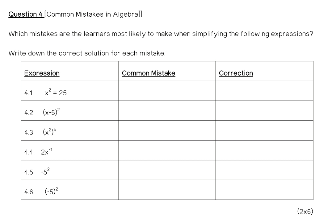Solved by an EXPERT Question 4 [Common Mistakes in Algebra]]Which ...