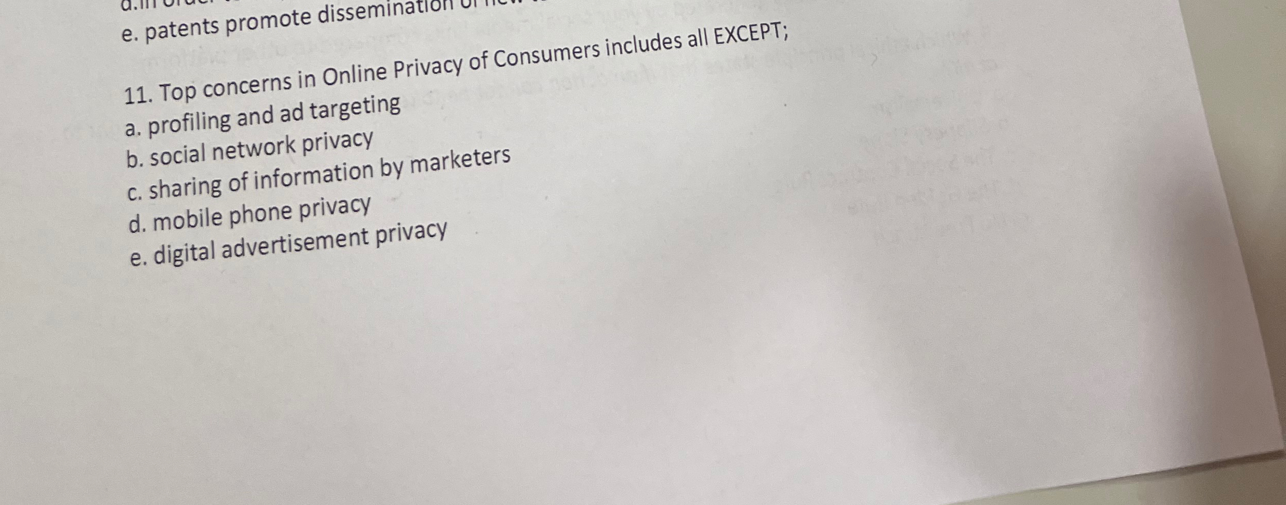 Solved e. ﻿patents promote dissemination11. ﻿Top concerns in | Chegg.com