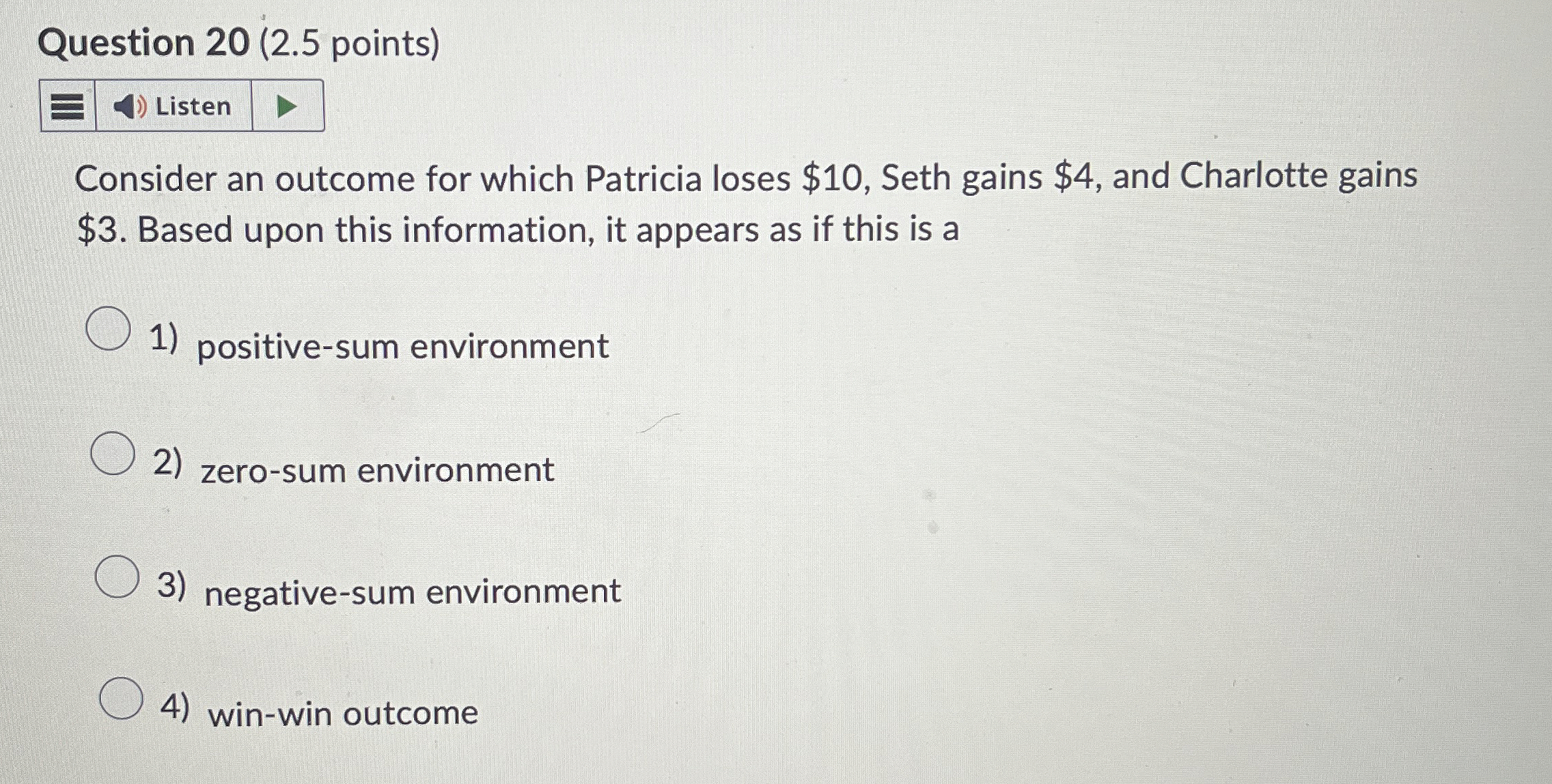 Solved Question 20 ( 2.5 ﻿points)Consider an outcome for | Chegg.com