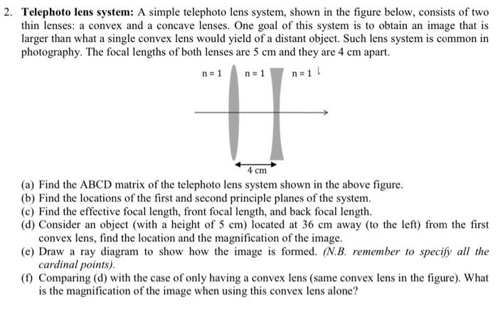 Solved 2. Telephoto lens system: A simple telephoto lens | Chegg.com
