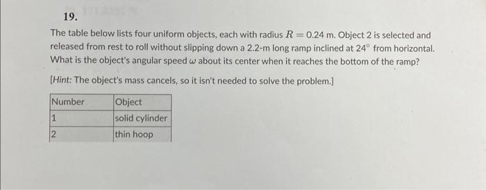 Solved The Table Below Lists Four Uniform Objects Each With 6701