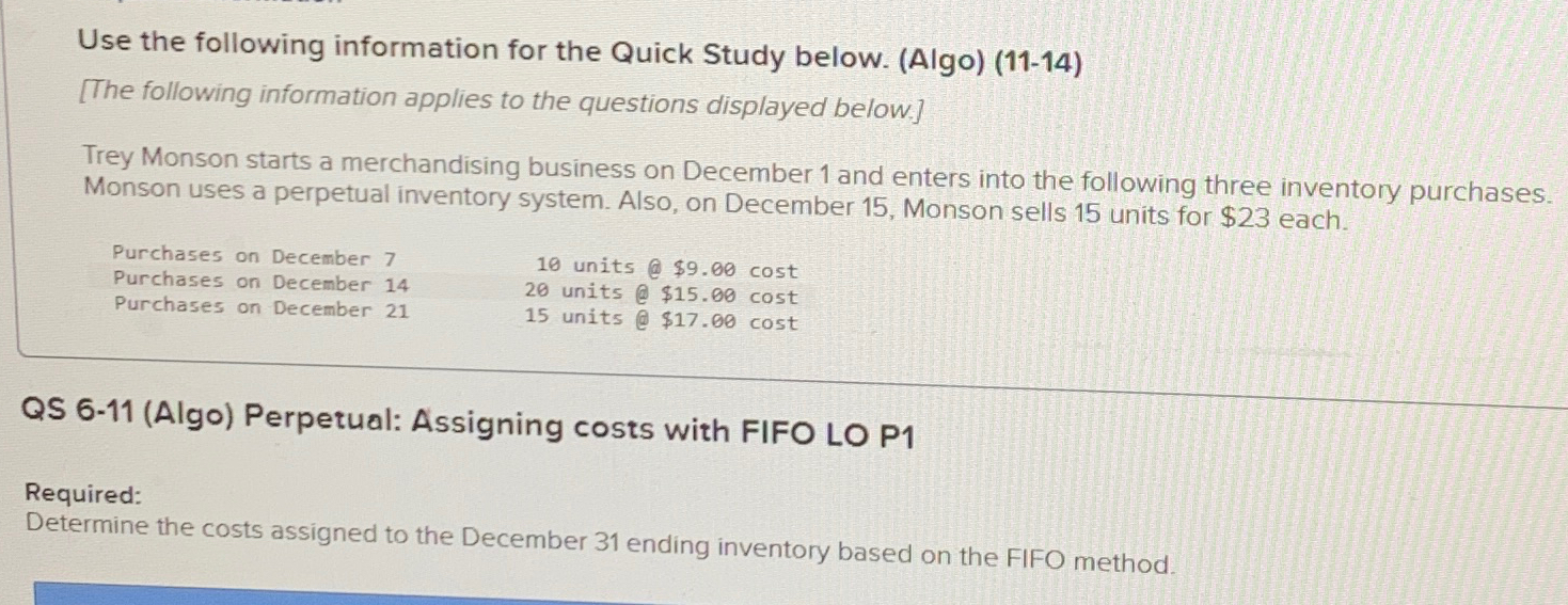 Solved Use the following information for the Quick Study | Chegg.com