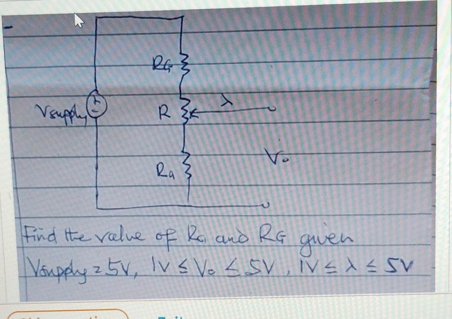 Solved Find the value of Ra and RG given Voupply =5 | Chegg.com