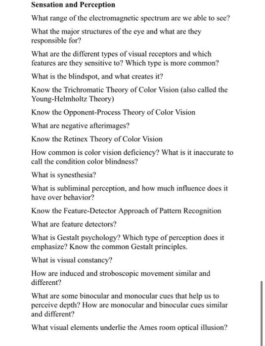 Solved Sensation and Perception What range of the | Chegg.com