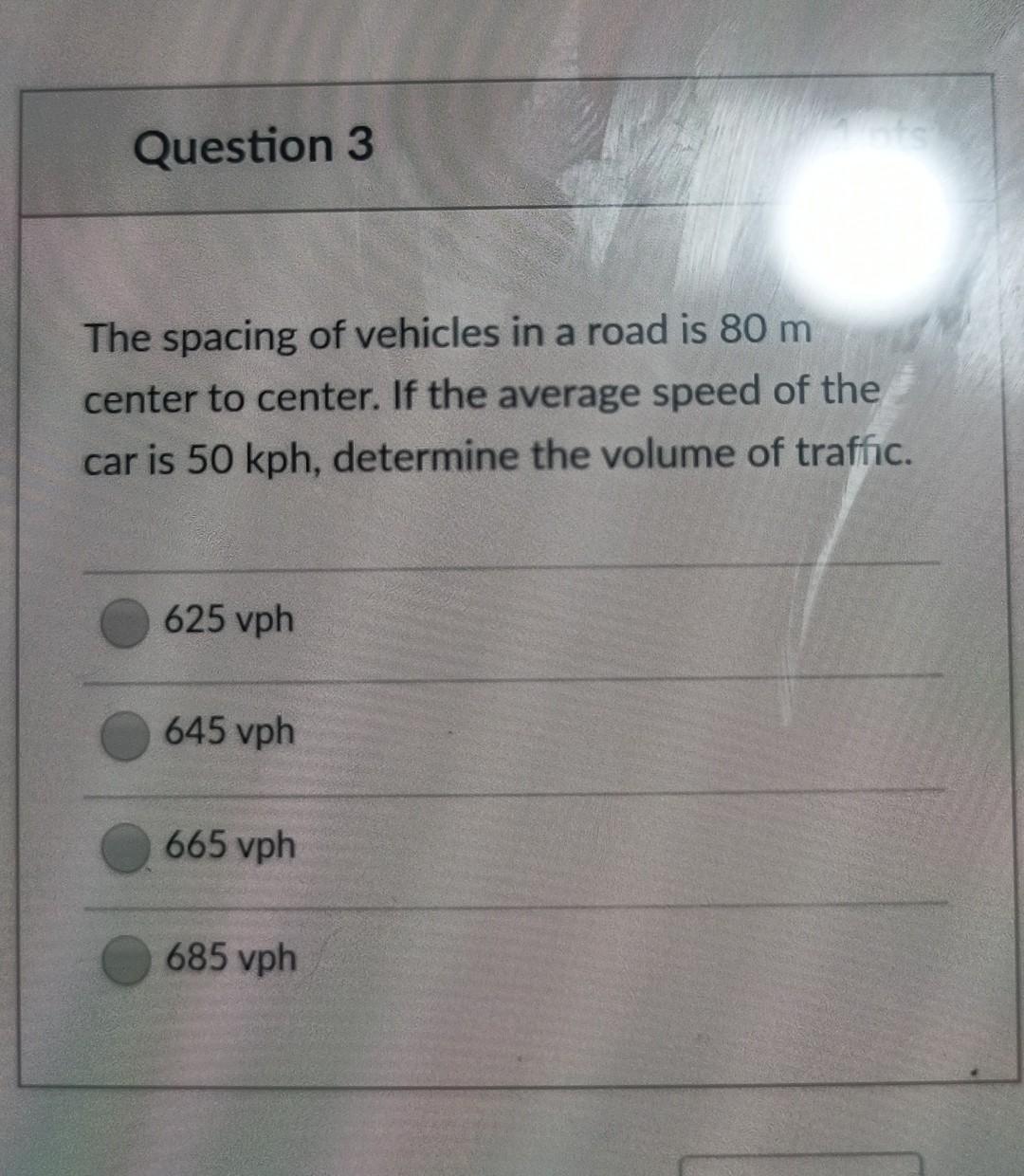 Solved The Spacing of Vehicles in a road is 80m center to | Chegg.com