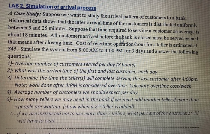 LAB 2. Simulation of arrival process A Case Study: | Chegg.com