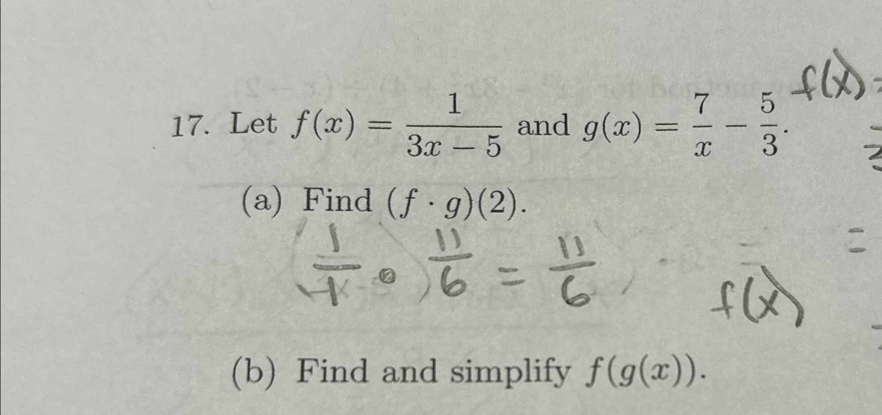 Solved Let f(x)=13x-5 ﻿and g(x)=7x-53.(a) ﻿Find | Chegg.com