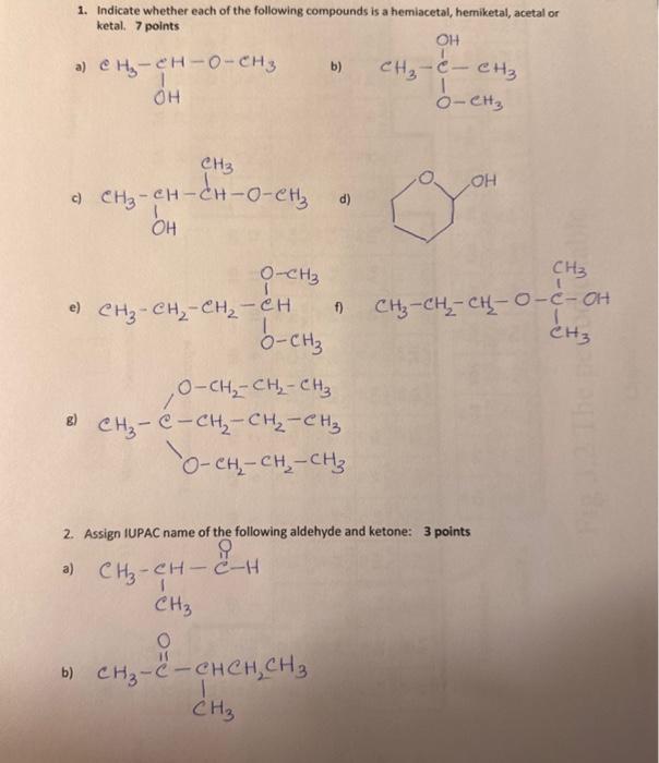 Solved 1. Indicate whether each of the following compounds | Chegg.com
