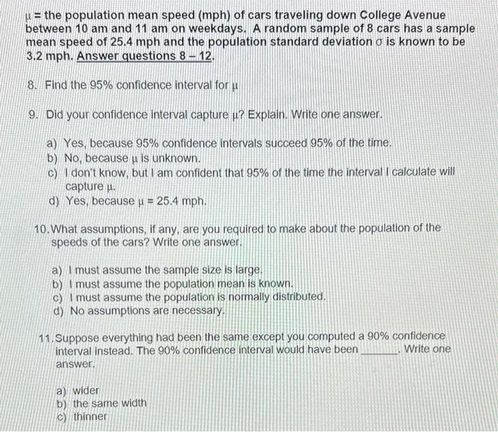 Solved μ= the population mean speed (mph) of cars traveling | Chegg.com