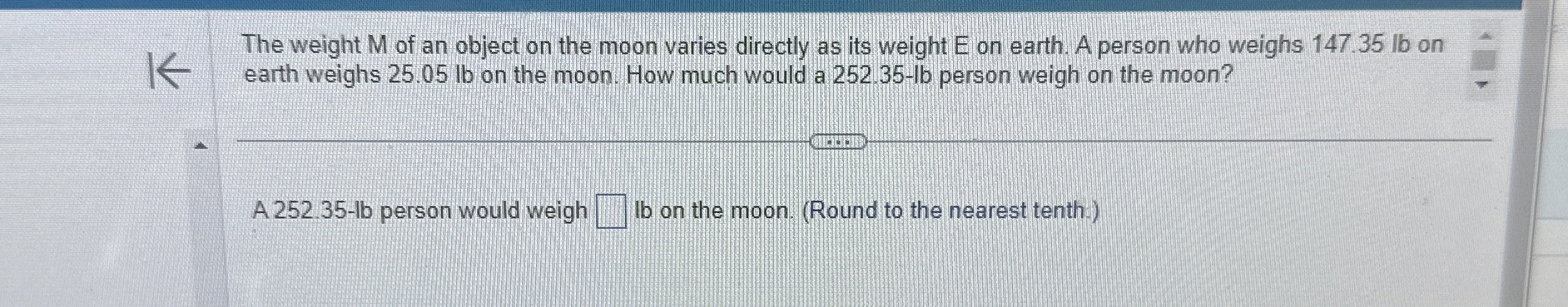 Solved The weight M of an object on the moon varies directly | Chegg.com