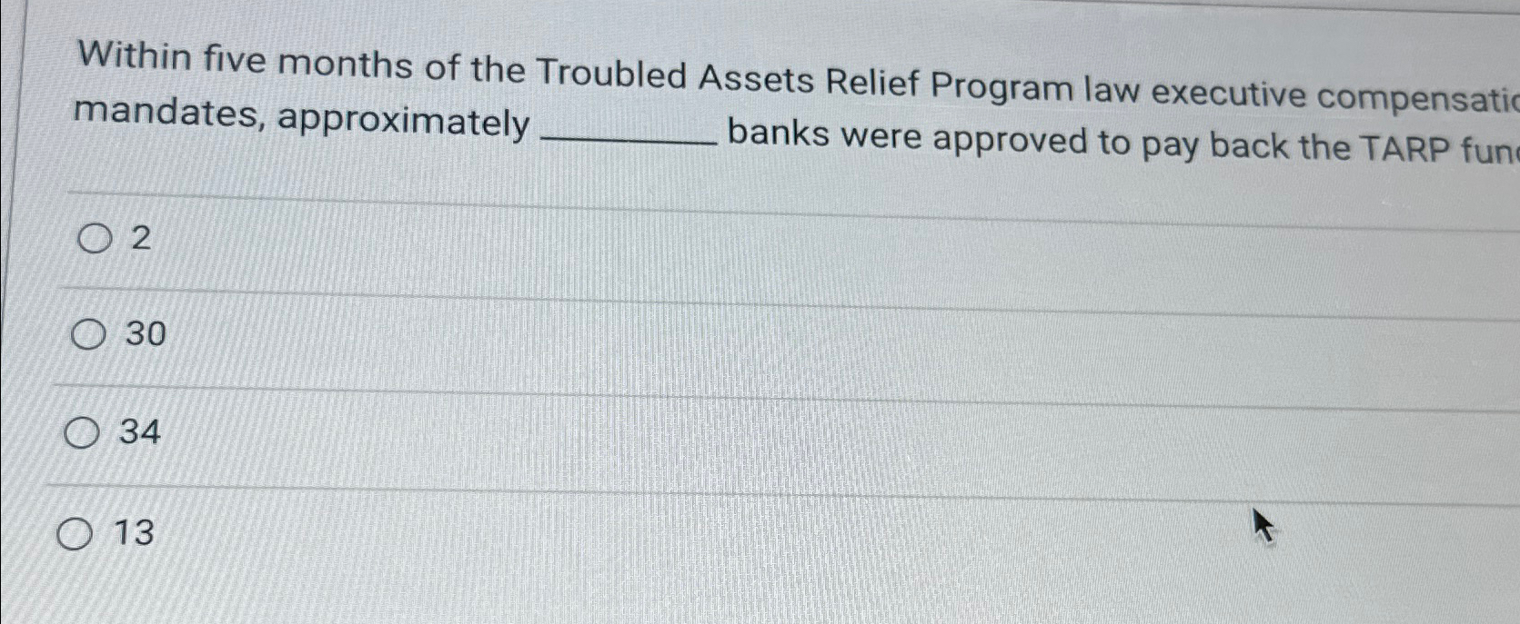 Solved Within five months of the Troubled Assets Relief | Chegg.com