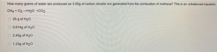 Solved How many grams of water are produced as 3.00g of | Chegg.com