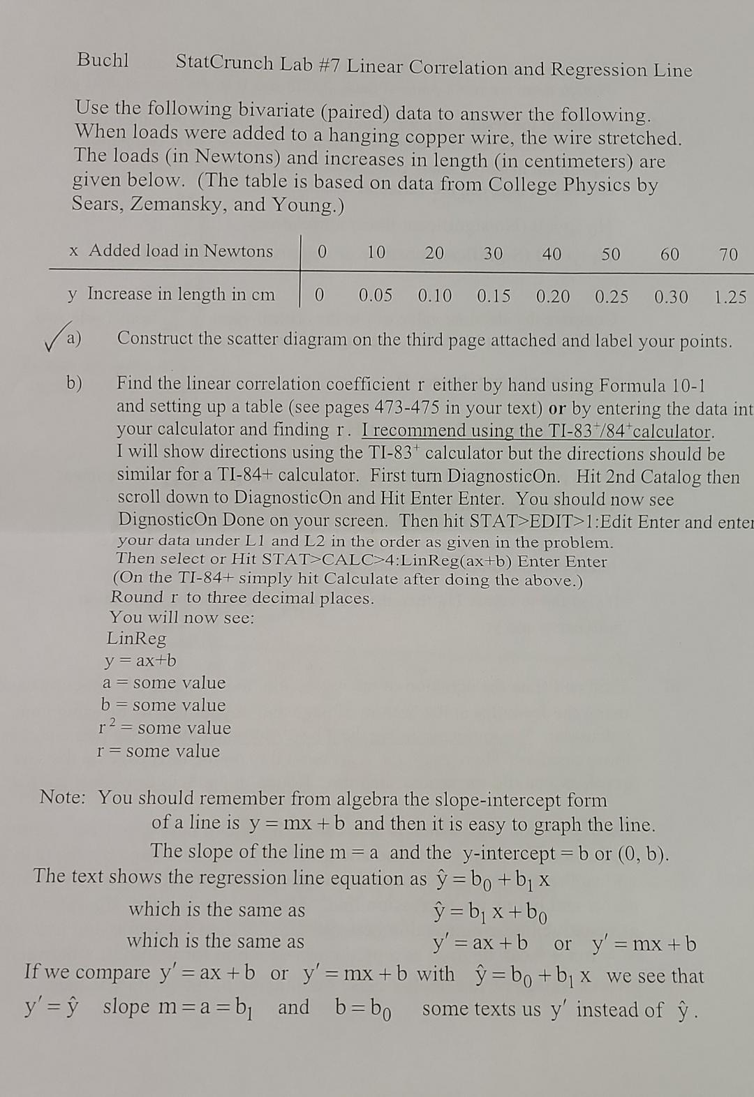 Solved Buchl StatCrunch Lab \#7 Linear Correlation and | Chegg.com