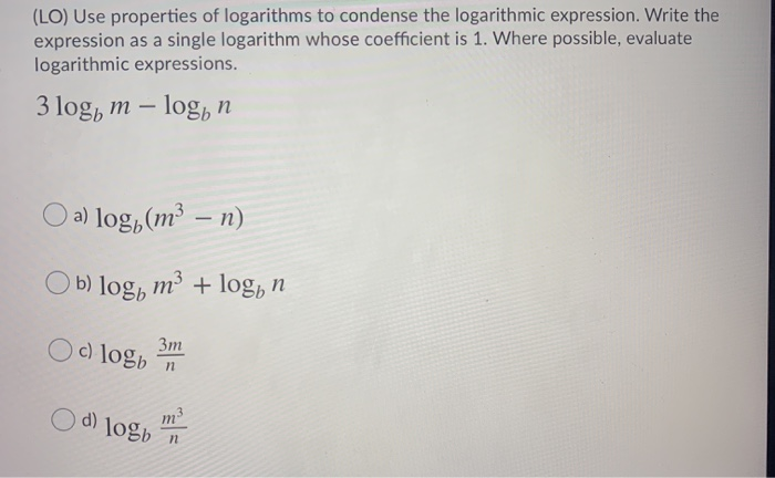 Solved (LO) Use properties of logarithms to condense the | Chegg.com
