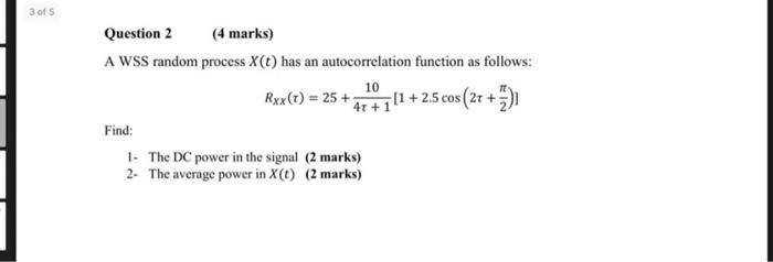 Solved A WSS random process X(t) has an autocorrelation | Chegg.com
