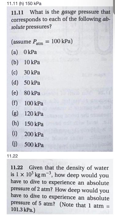 Solved 11.11 What is the gauge pressure that corresponds to | Chegg.com