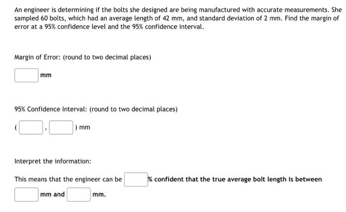 Solved An engineer is determining if the bolts she designed | Chegg.com