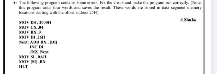 Solved A- The following program contains some errors. Fix | Chegg.com
