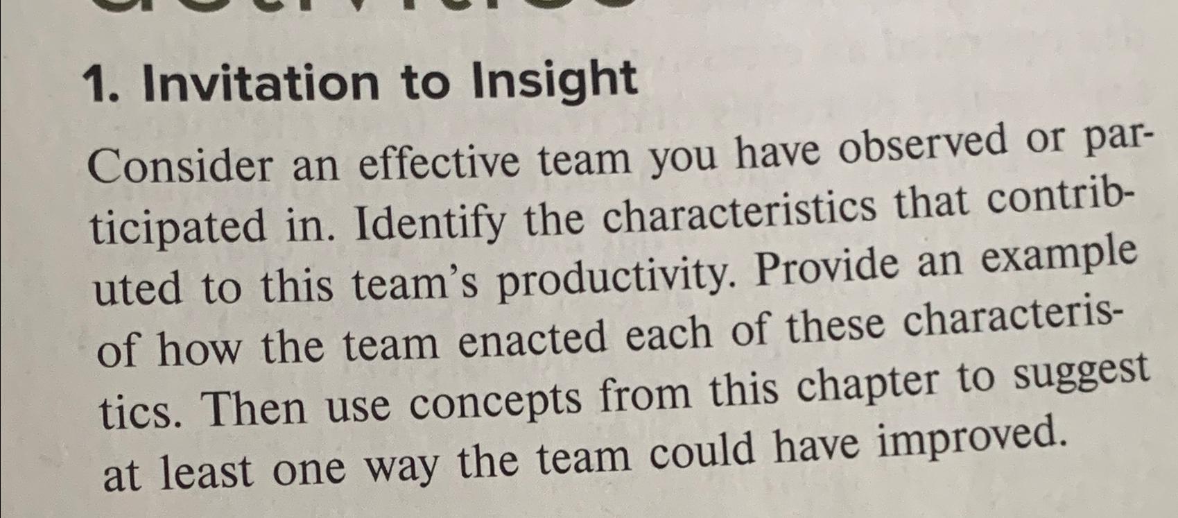 Solved Invitation to InsightConsider an effective team you | Chegg.com
