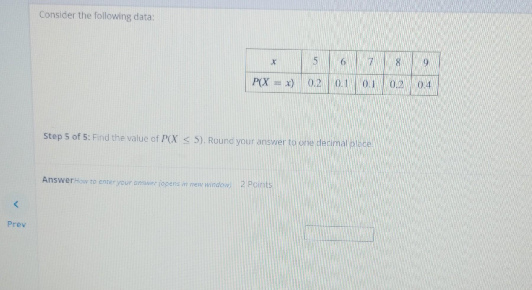Solved Consider the following data: Step 5 of 5 : Find the | Chegg.com